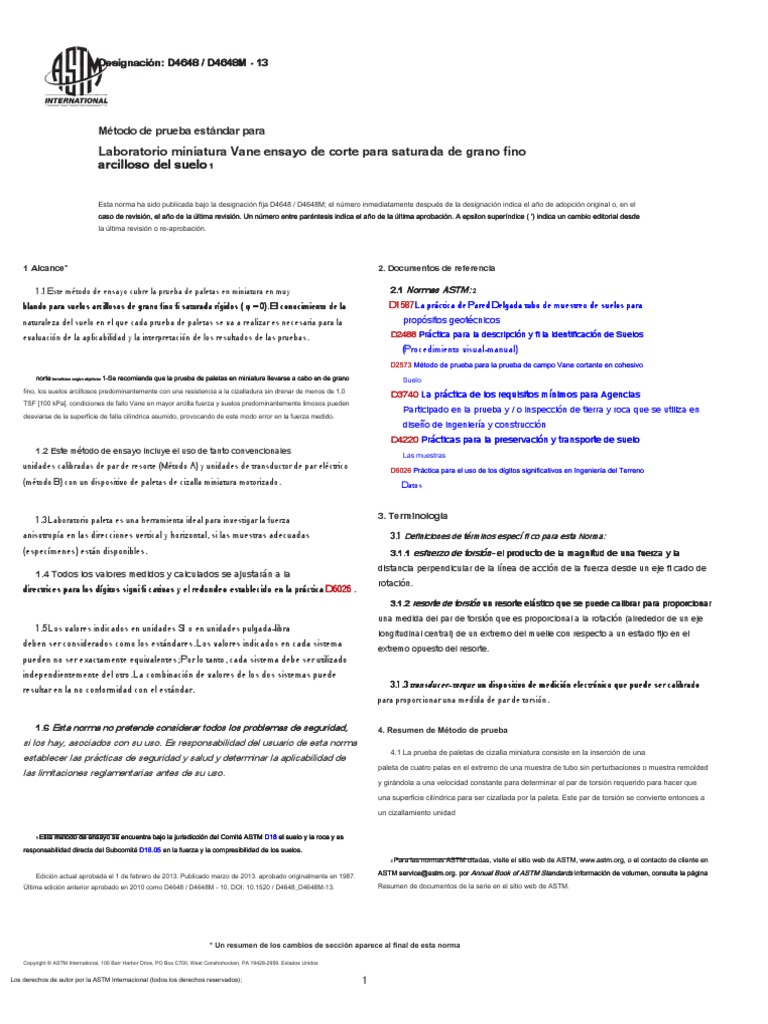 ASTM D4648-D4648M - 13, Veleta Miniatura | PDF | Esfuerzo de torsión ...
