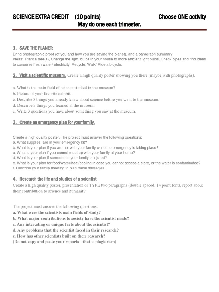 Science Extra Credit | PDF