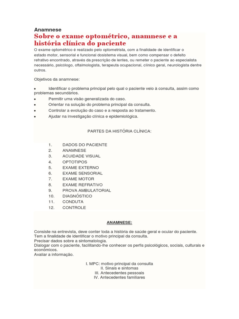 Anamnes 1 | Dor | Medicina clínica