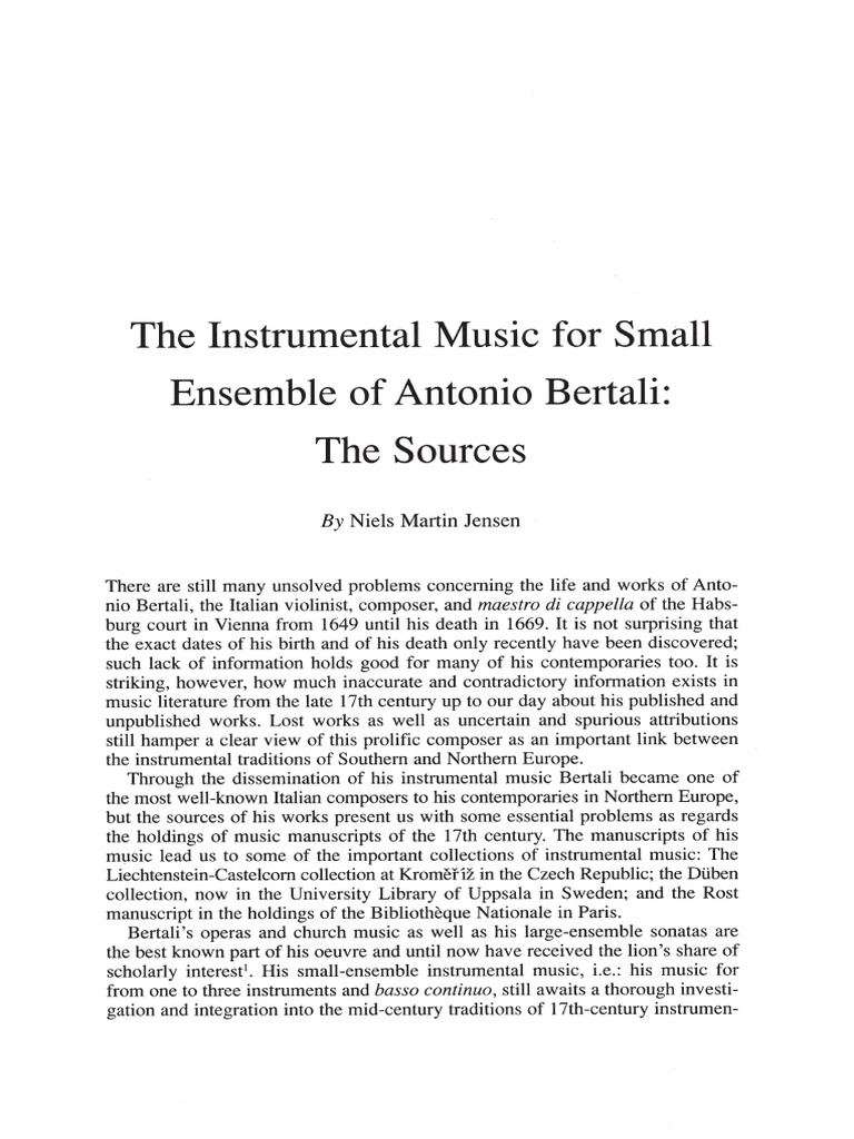 Instrumental Music For Small Ensembles Bertali | PDF | Composers ...