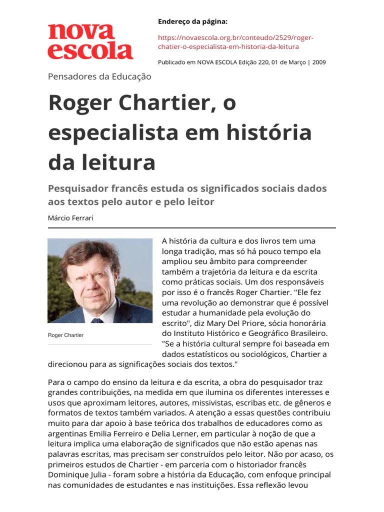 Roger Chartier, o Especialista em História Da Leitura | PDF | Livros ...