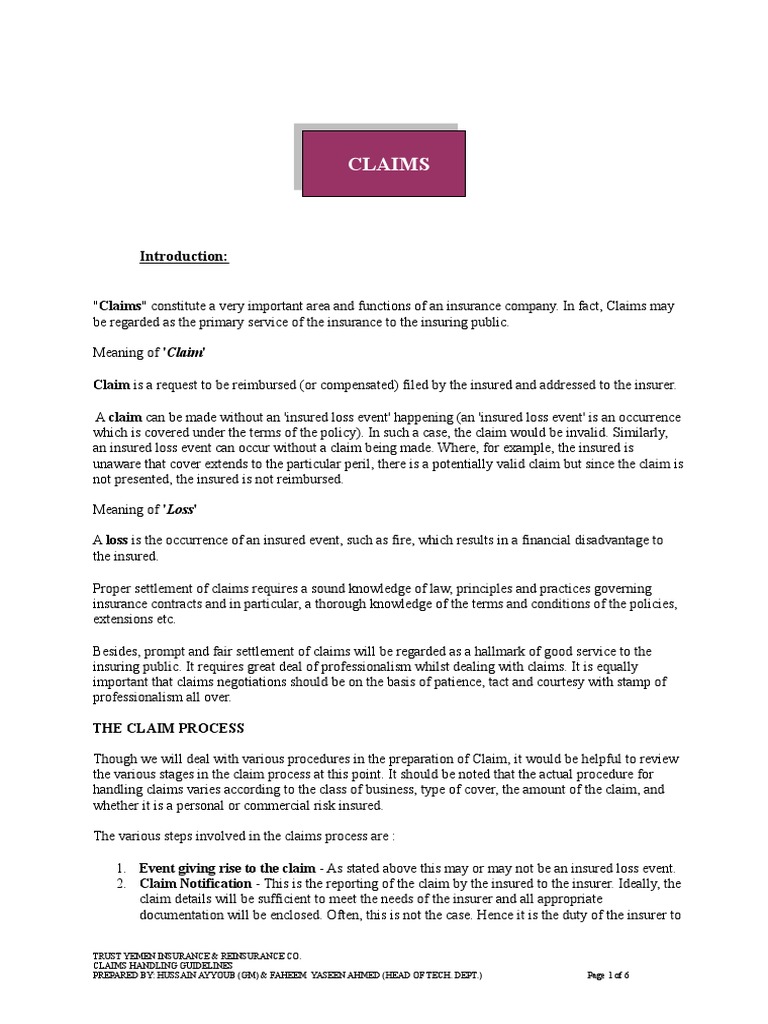 Claims Procedures Introduction | PDF | Reinsurance | Insurance