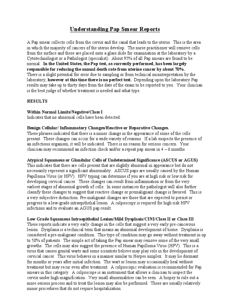 Understanding Pap Smear Reports PDF | PDF | Cervical Cancer | Medical ...