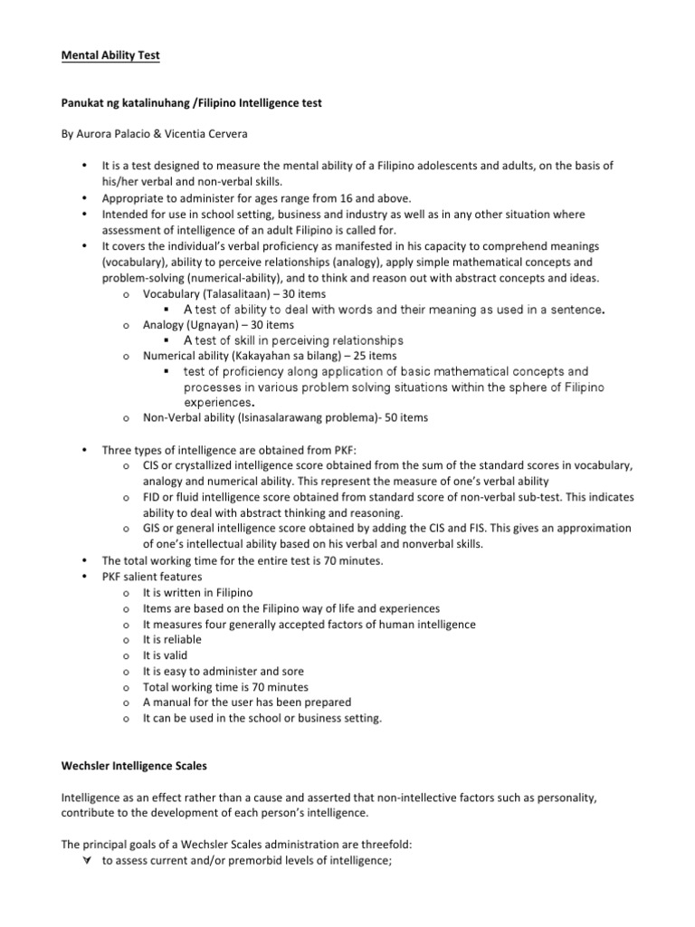 Psychological Test Info | PDF | Personality Type | Wechsler Adult ...