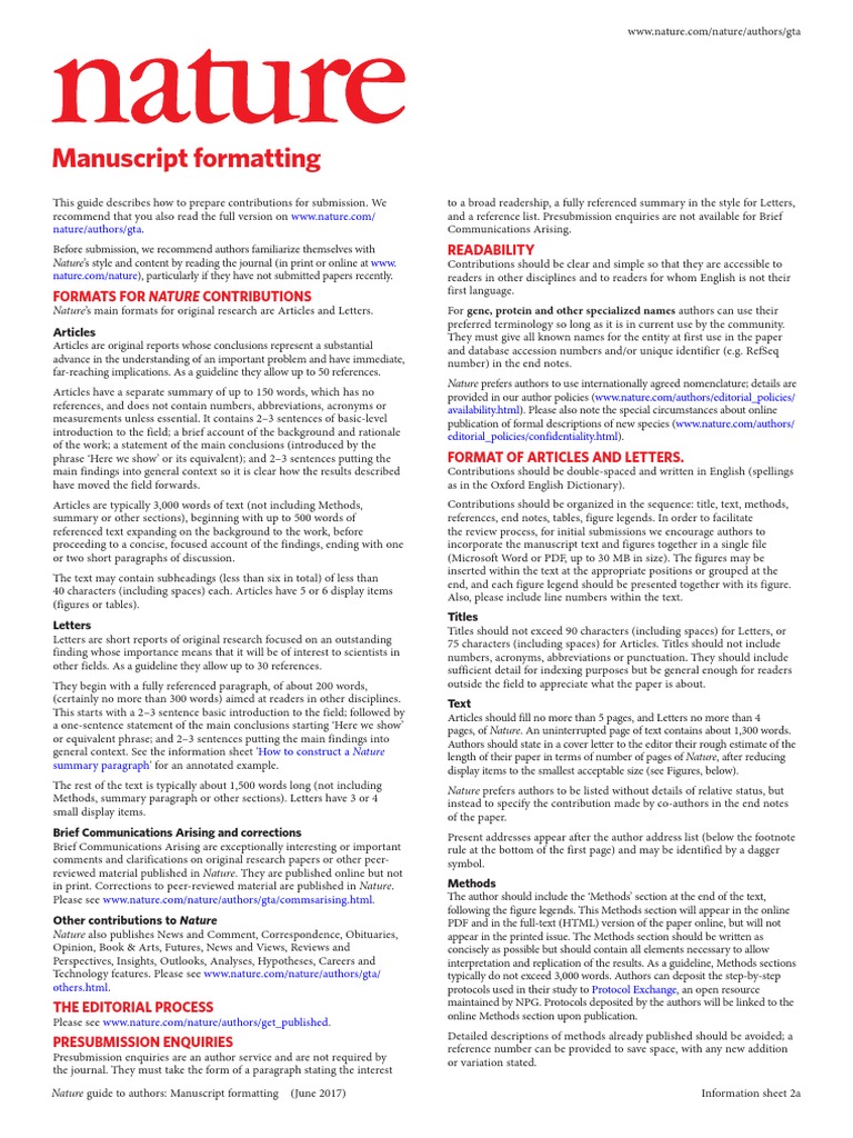 Nature manuscript formatting guide | PDF | Acronym | Paragraph