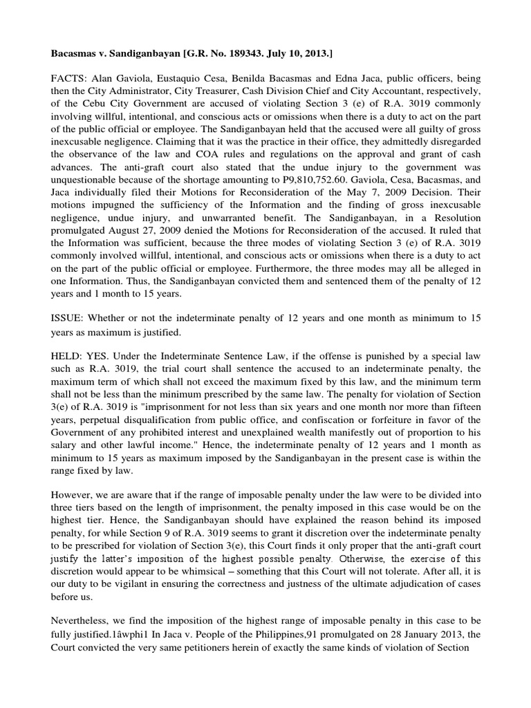 Bacasmas v. Sandiganbayan (G.R. No. 189343. July 10, 2013.) | PDF ...