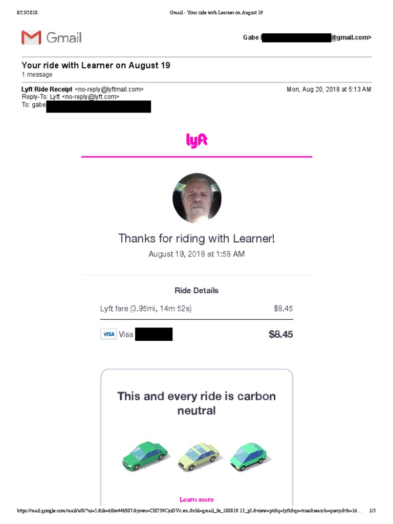 Gabe Lyft Receipt | PDF | Lyft | Transport