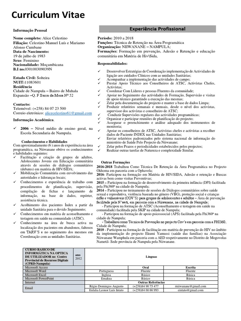 Curriculum Vitae Alice Actualizado | PDF | HIV/AIDS | Currículo