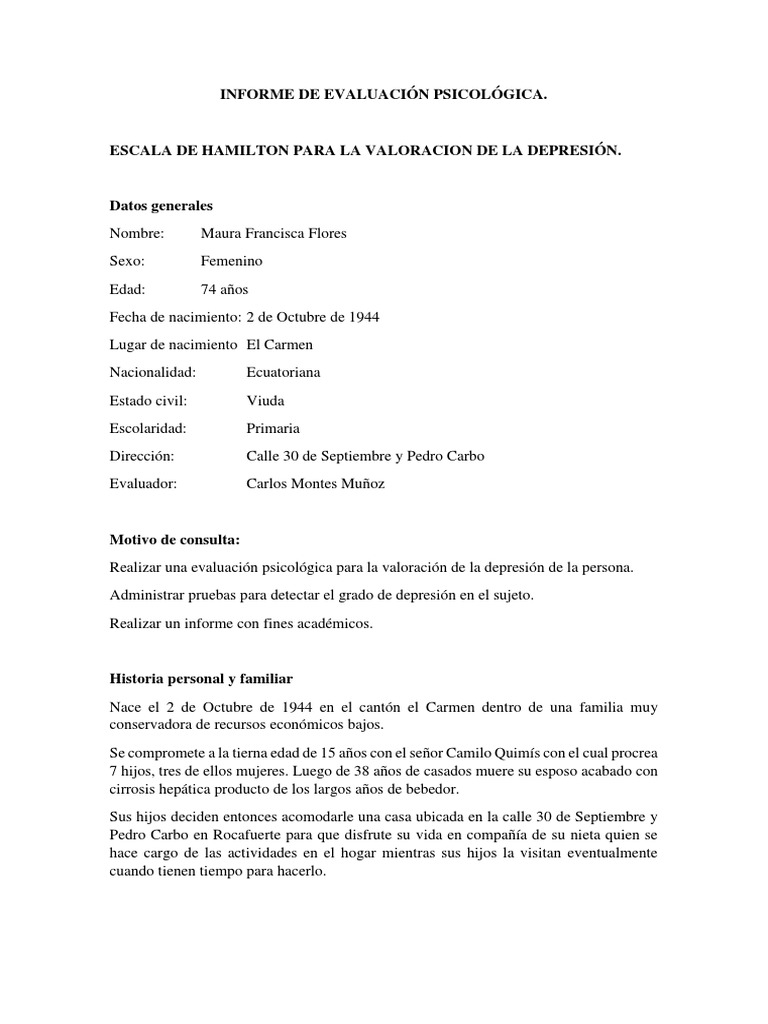 Test de Hamilton (Depresion) | PDF | Depresión (estado de ánimo ...