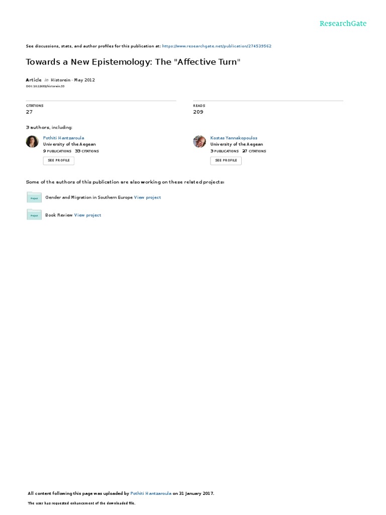 Epistemology and Affective Turn | PDF | Shame | Emotions