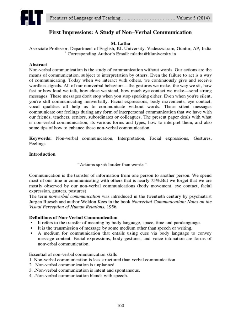First Impressions A Study of Non Verbal | PDF | Nonverbal Communication ...