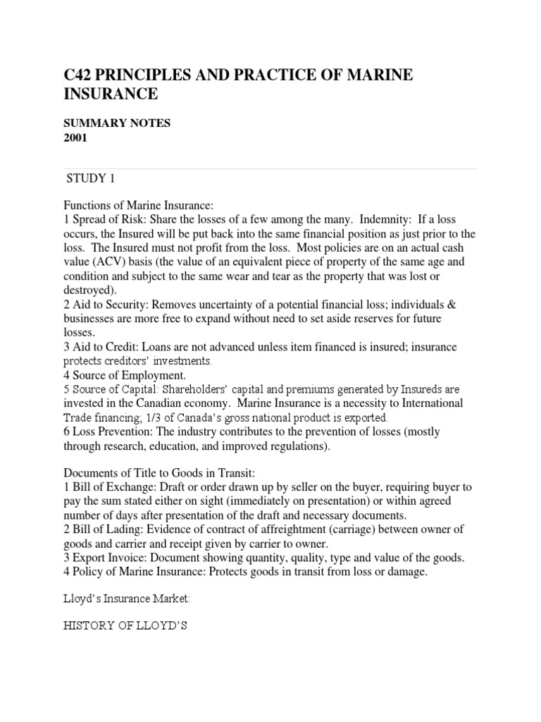Principles of Marine Insurance Overview | PDF | Insurance | Underwriting