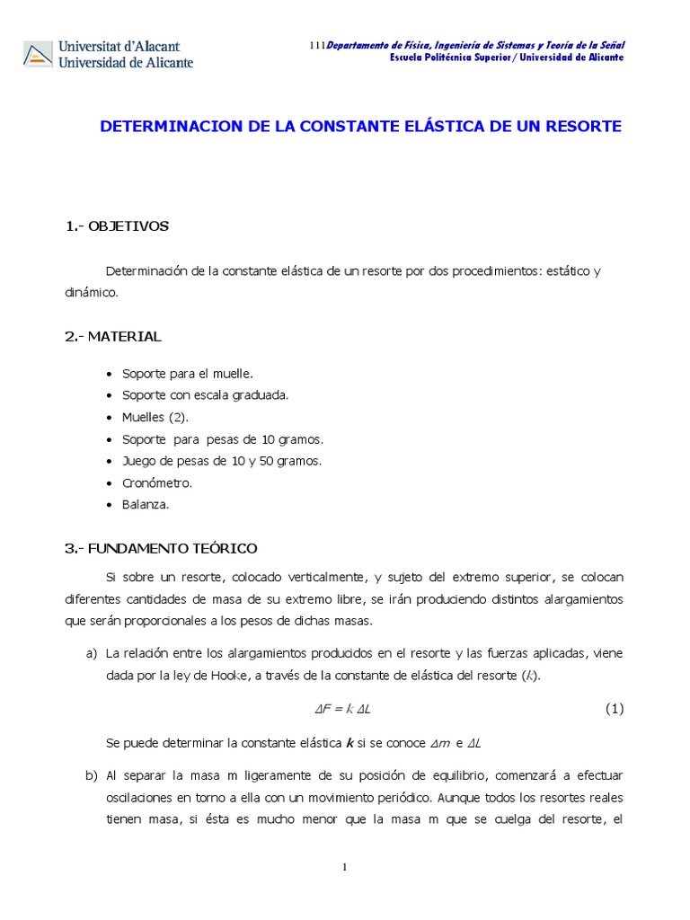 Constante Elastica | PDF | Masa | Movimiento (física)