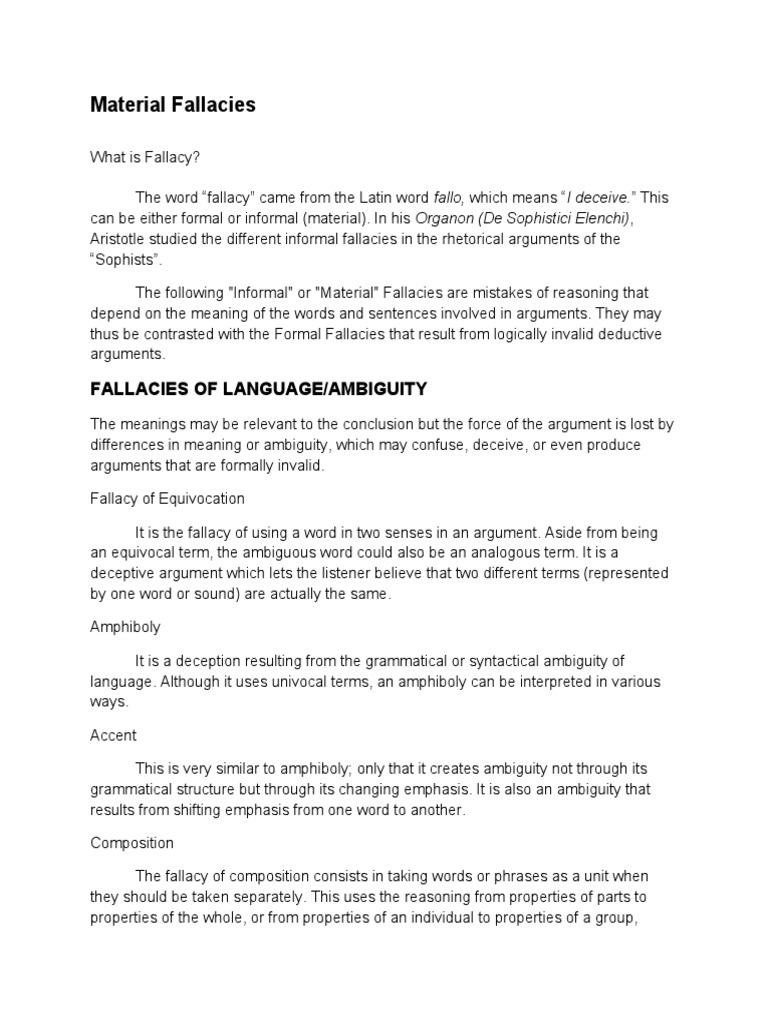Material Fallacies Explained | PDF | Fallacy | Argument