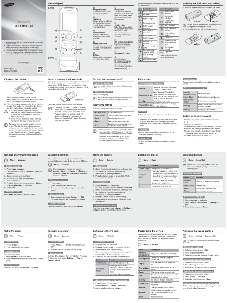 Samsung Metro 312 B312E - Samsung Metro 312 B312E User Guide | PDF ...
