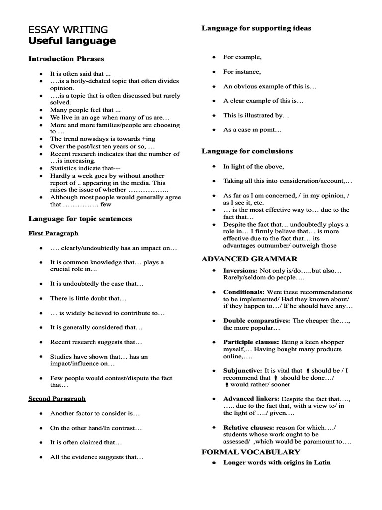 Useful Language Useful Language: Essay Writing Essay Writing | PDF ...