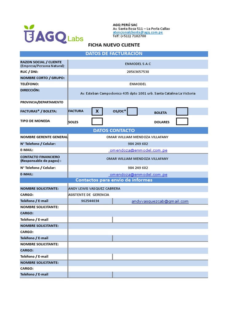 Ficha Cliente Nuevo 2018 | PDF