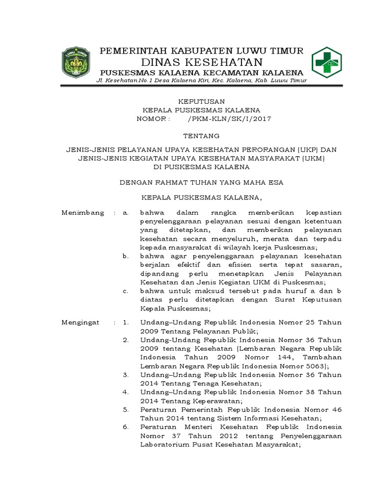SK Jenis-Jenis Pelayanan Di Puskesmas Revisi | PDF | Pengembangan Diri