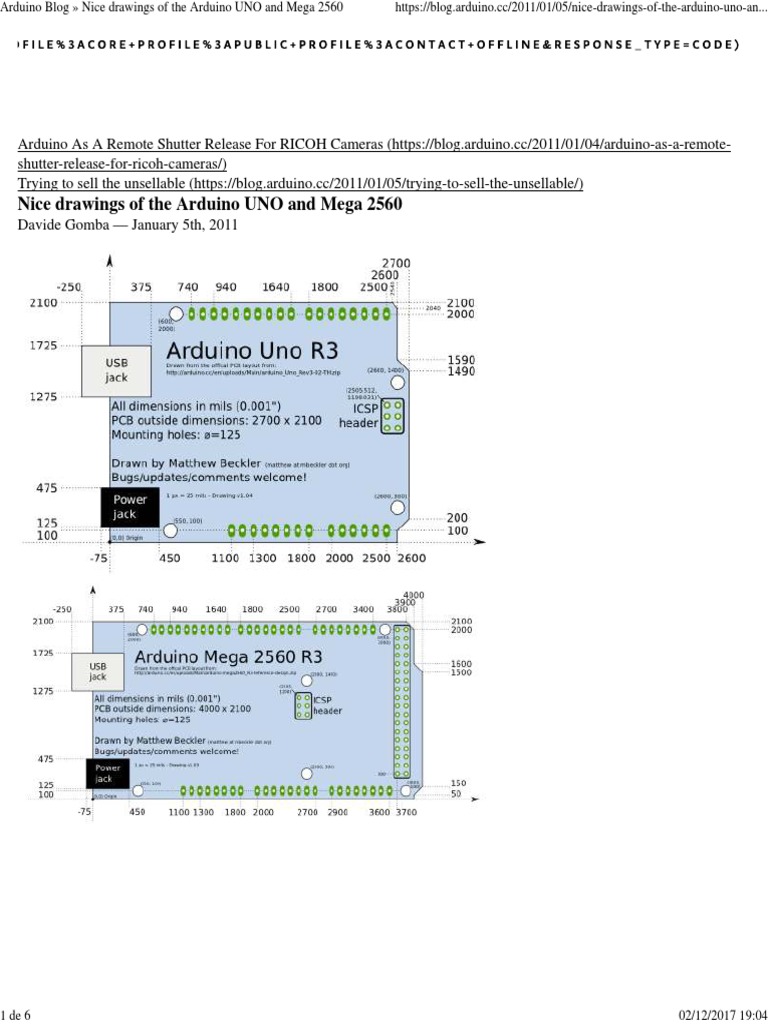 Dimensiones Arduino Blog Nice Drawings of The Arduino UNO and Mega 2560 | PDF | Arduino | Adobe ...