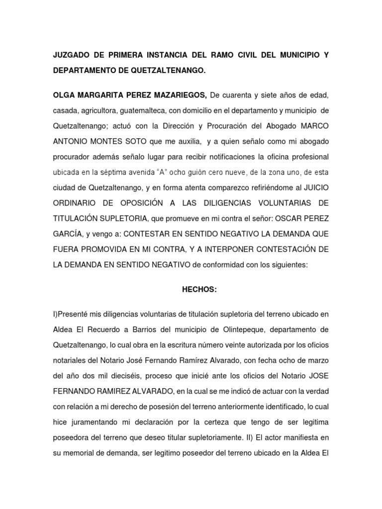 Contestacion Demanda | PDF | Demanda judicial | Ley procesal