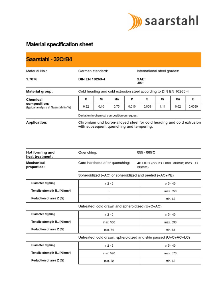 32CrB4 Material Specification Sheet | PDF | Steel | Building Materials