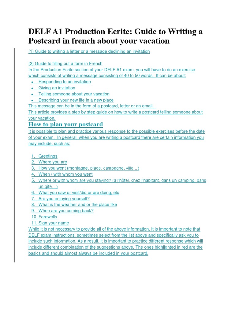 A Comprehensive Guide to Writing in French for the DELF A1 Production ...