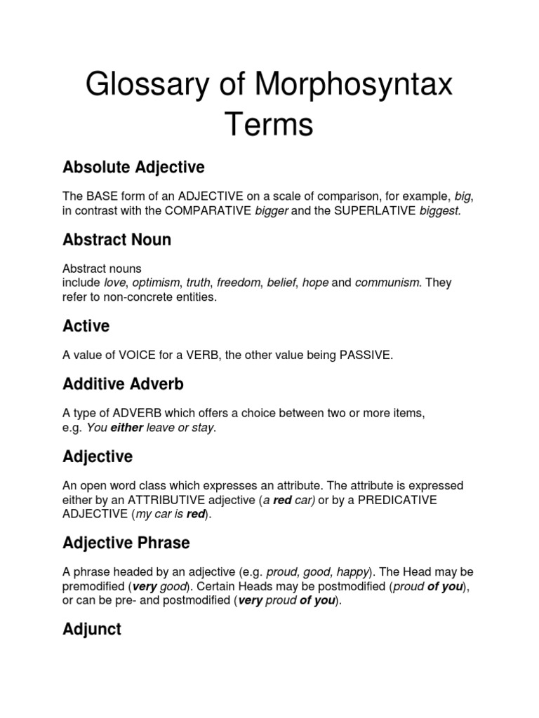 Glossary of Terms Morphosyntax | PDF | Part Of Speech | Verb
