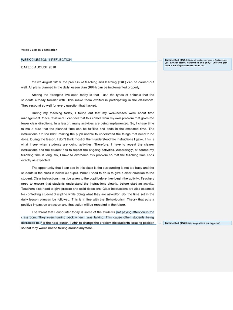 Week 2 Teaching Reflection Insights | PDF | Teachers | Pedagogy