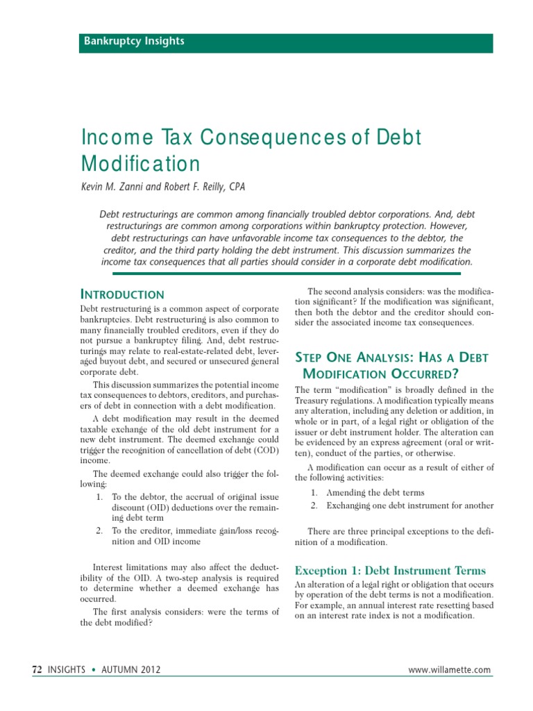 Income Tax Consequences of Debt Modification: Bankruptcy Insights | PDF ...