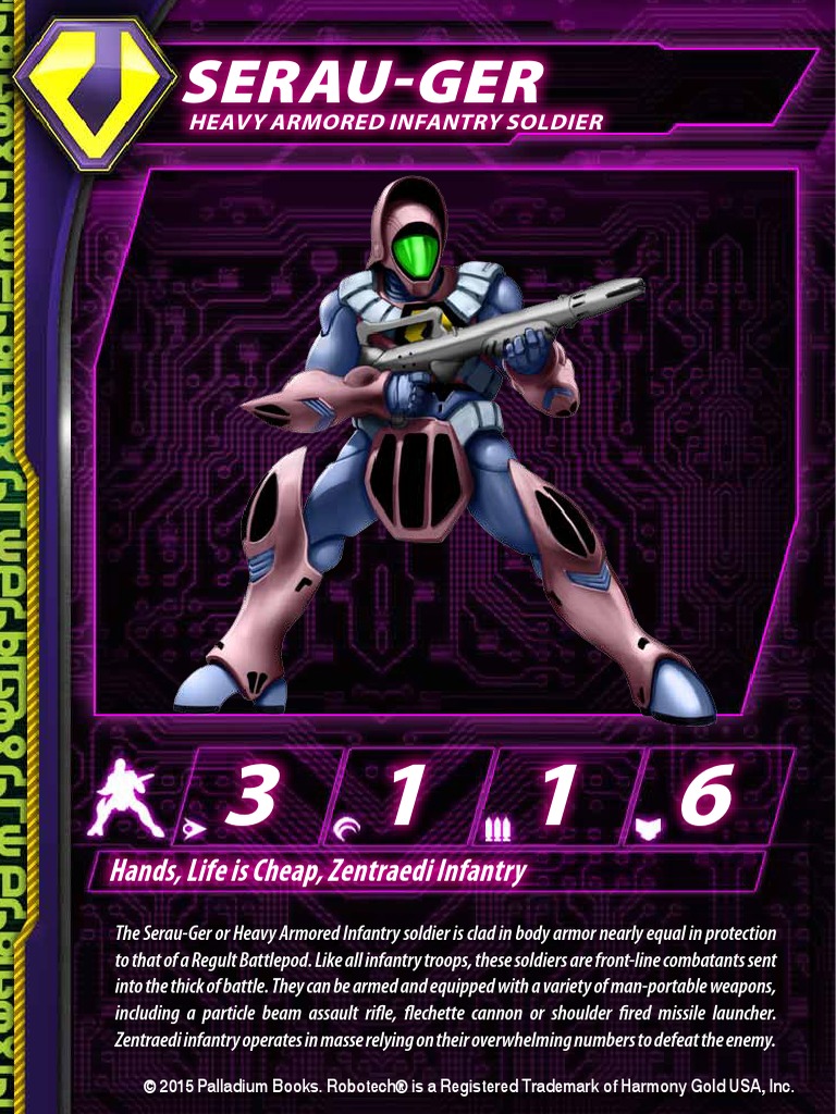 Zentraedi Serau-Ger Heavy Infantry Stat Card For Robotech RPG Tactics | PDF
