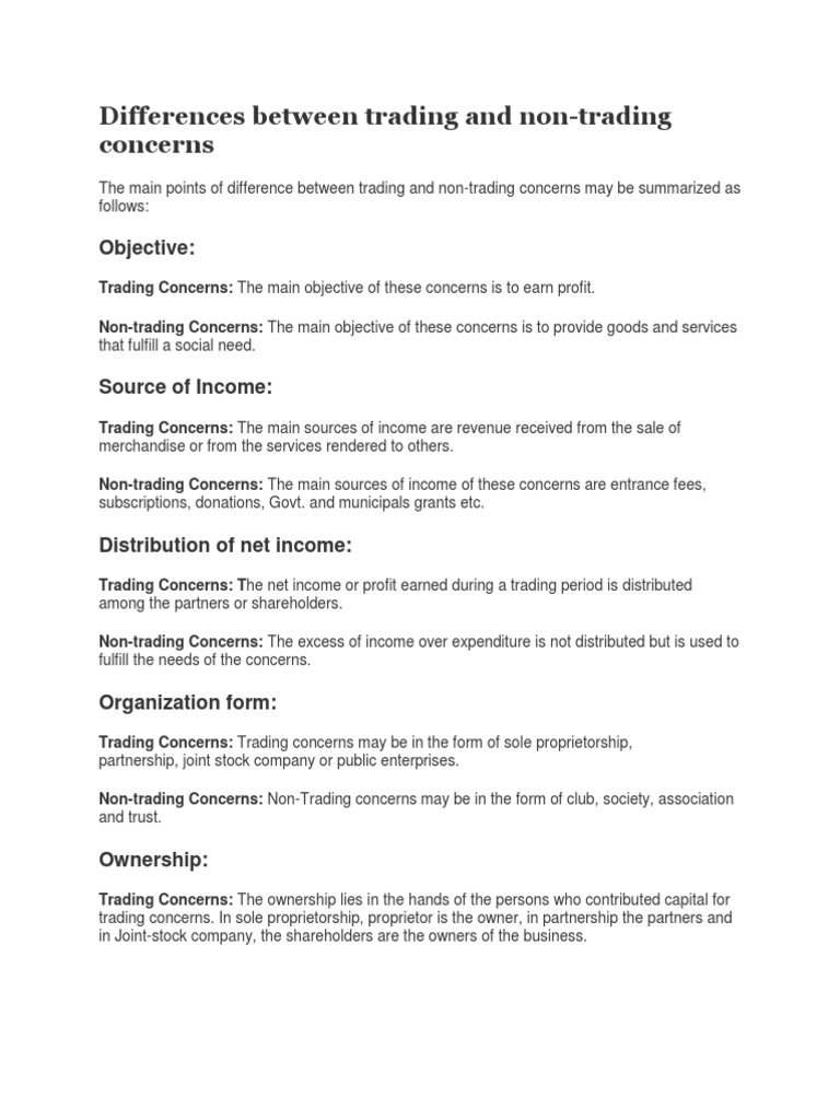 Differences Between Trading and Non | PDF | Sole Proprietorship | Joint ...