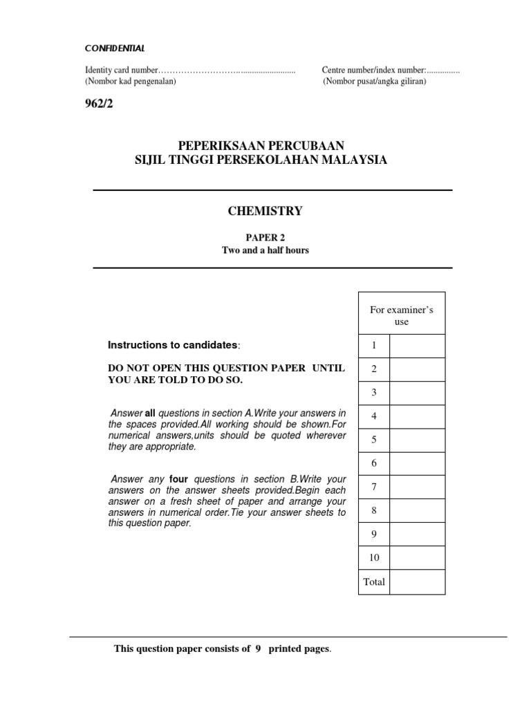 Chemistry Trial Exam Paper 2 | PDF | Chlorine | Chemical Reactions
