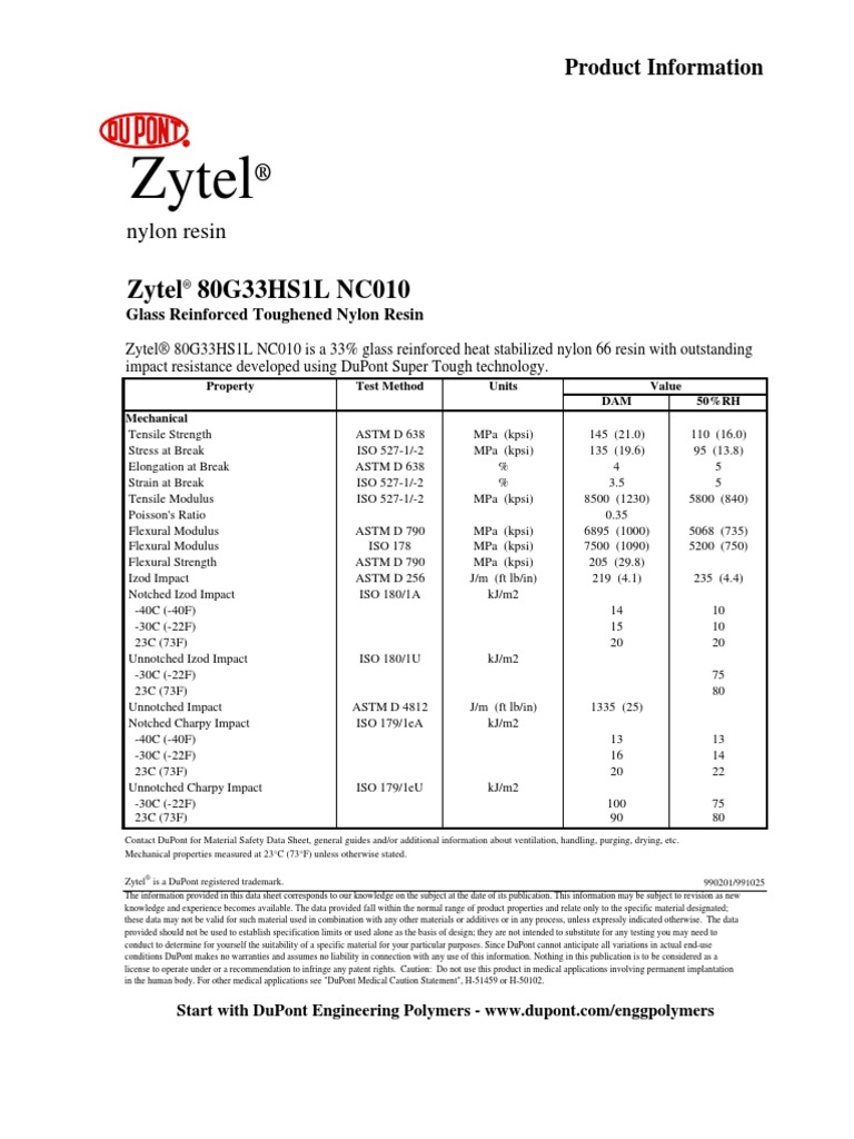 Data Sheet - Zytel 80g33 Hs1-L-nc-10 | PDF | Strength Of Materials ...