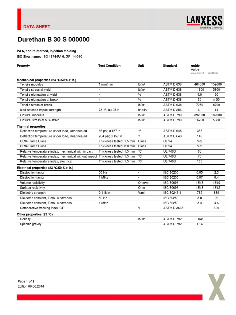 Lanxess Durethan B 30 S 000000 Astm en | PDF | Disclaimer | Safety
