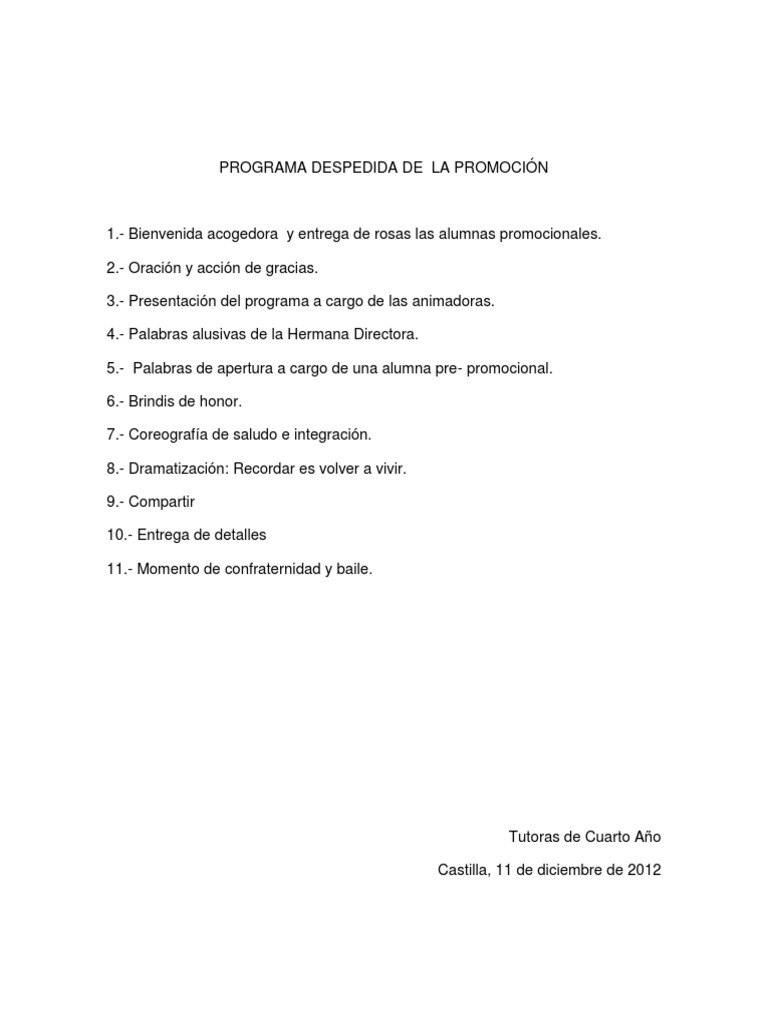 Programa Despedida de La Promoción | PDF