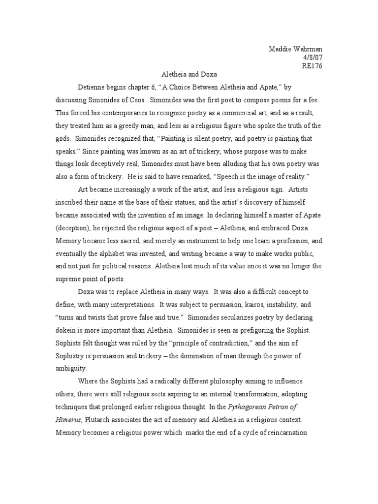 Aletheia and Doxa | PDF | Truth | Poetry