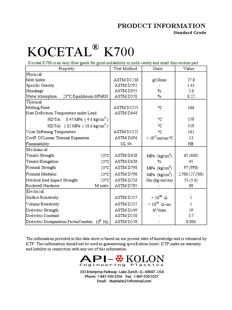 Kocetal K700 Property Data | PDF | Celsius | Materials Science