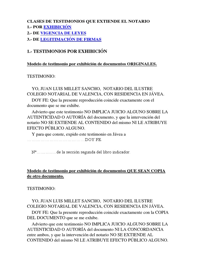 Clases de Testimonios Que Extiende El Notario | Gobierno | Política