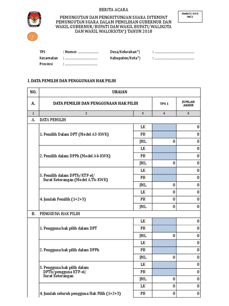 Model C1-KWK Pilkada 2018 | PDF