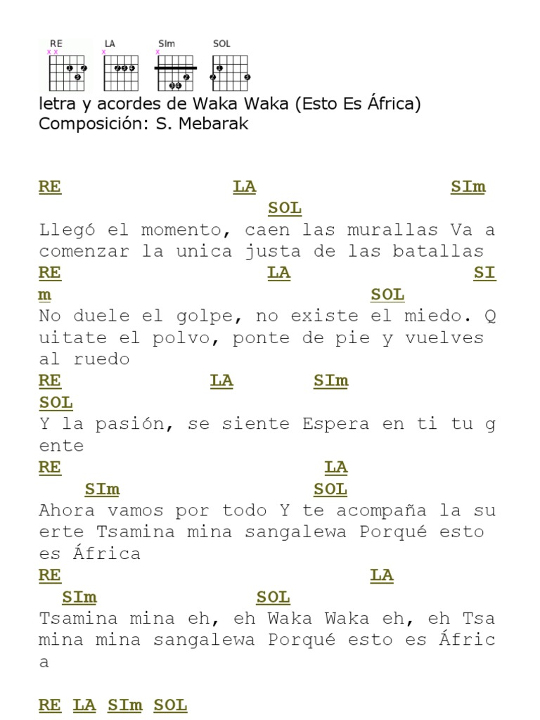 Letra y Acordes de Waka Waka | PDF