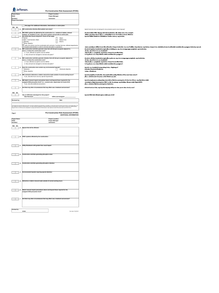 Pre Construction Risk Assessment (PCRA) 7-10-2015 | PDF | Safety | Nature