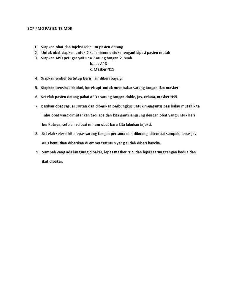 Sop Pmo Pasien TB MDR | PDF