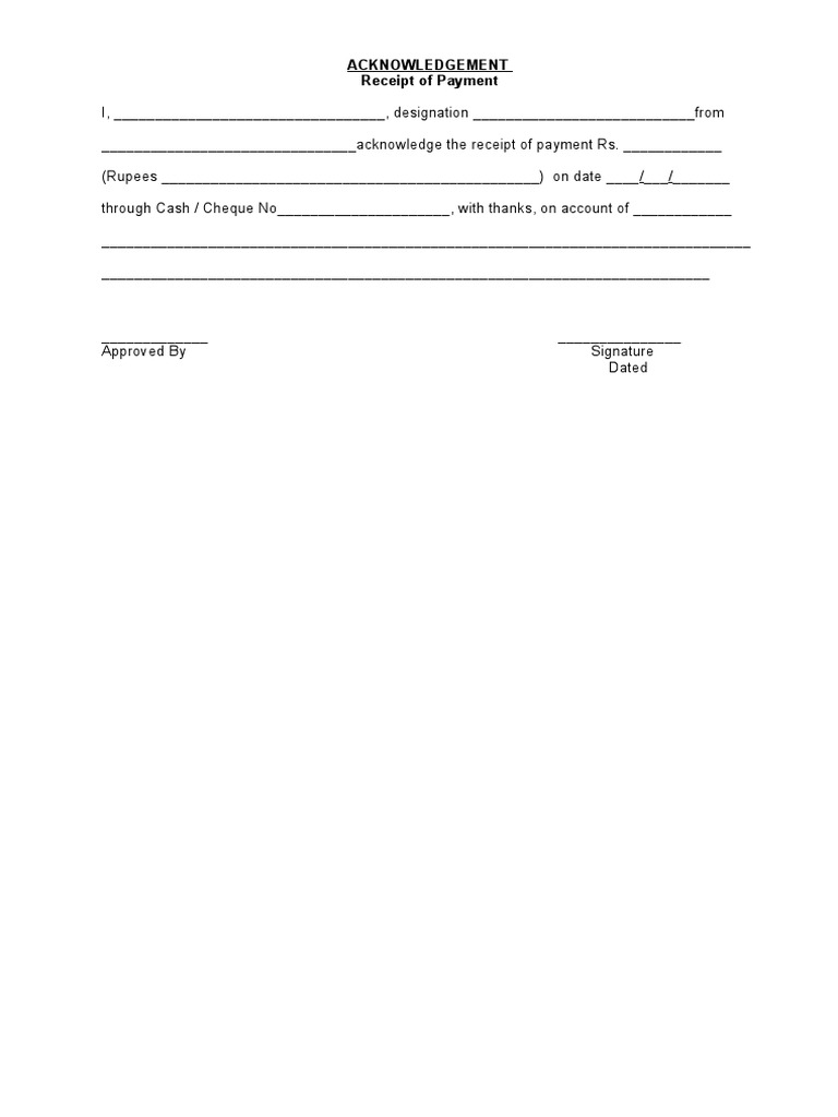 Payment Receipt Acknowledgement Template | PDF