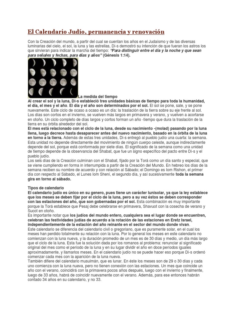 El Calendario Judio Permanencia y Renovacion | PDF | Calendario hebreo ...