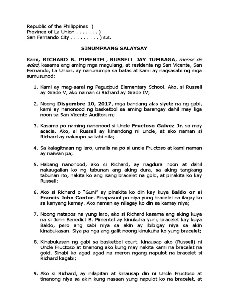 Sinumpaang Salaysay | PDF