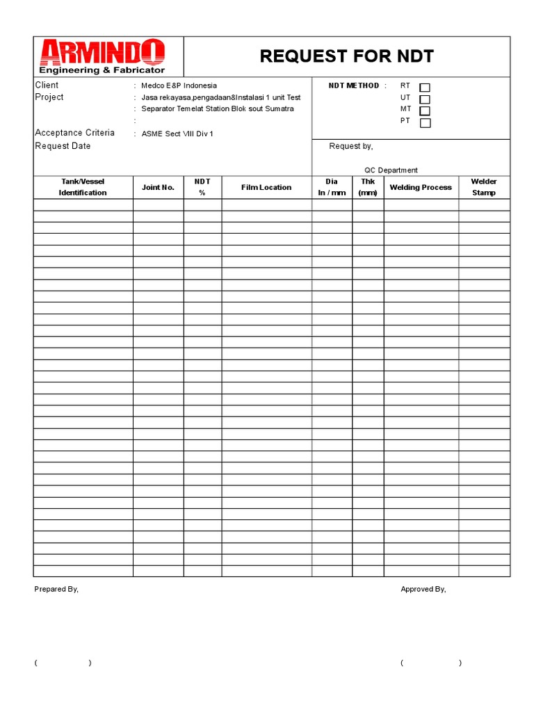 Request For NDT RT | PDF