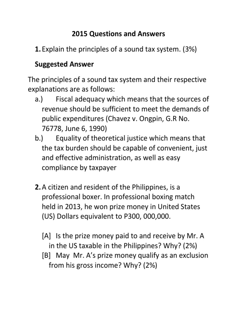 2015 Taxation Questions and Answers | PDF | Double Taxation | Income Tax