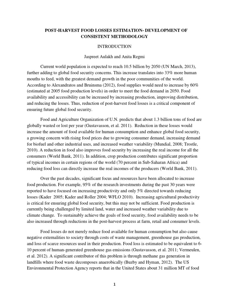 Post-Harvest Food Losses Estimation-Development of Consistent ...