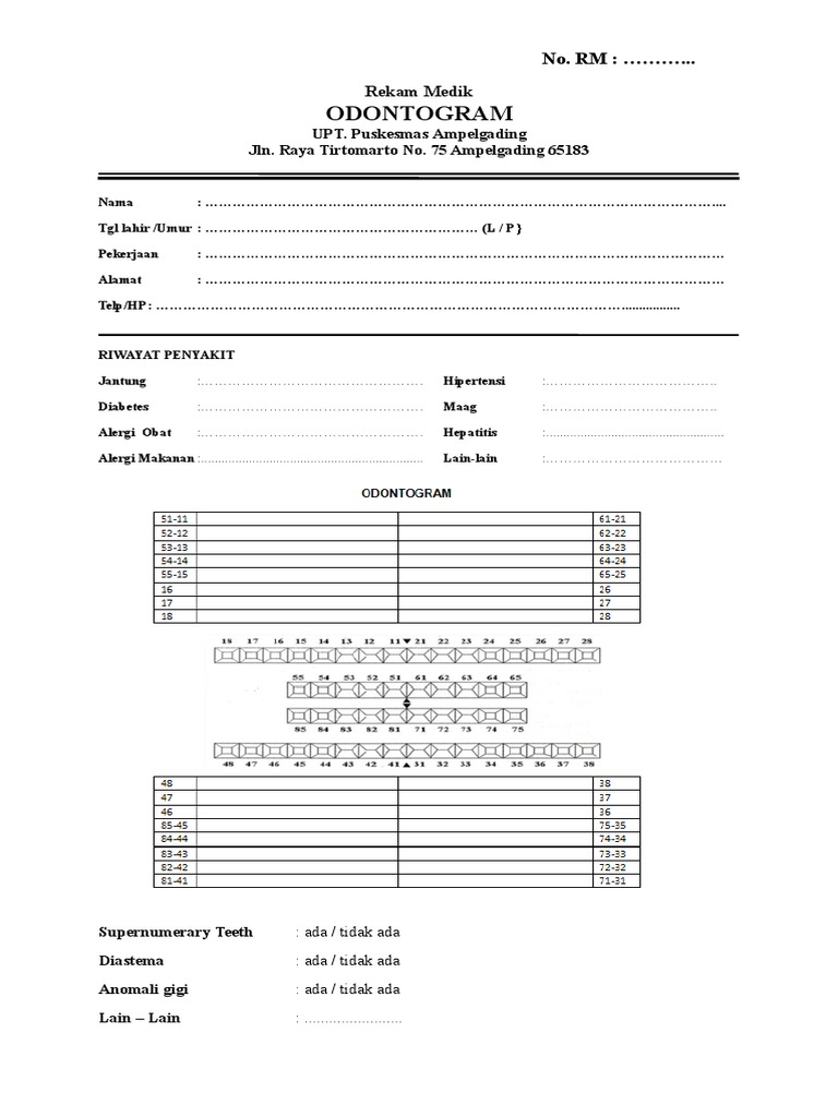 Lembar Odontogram Puskesmas Ampelgading | PDF
