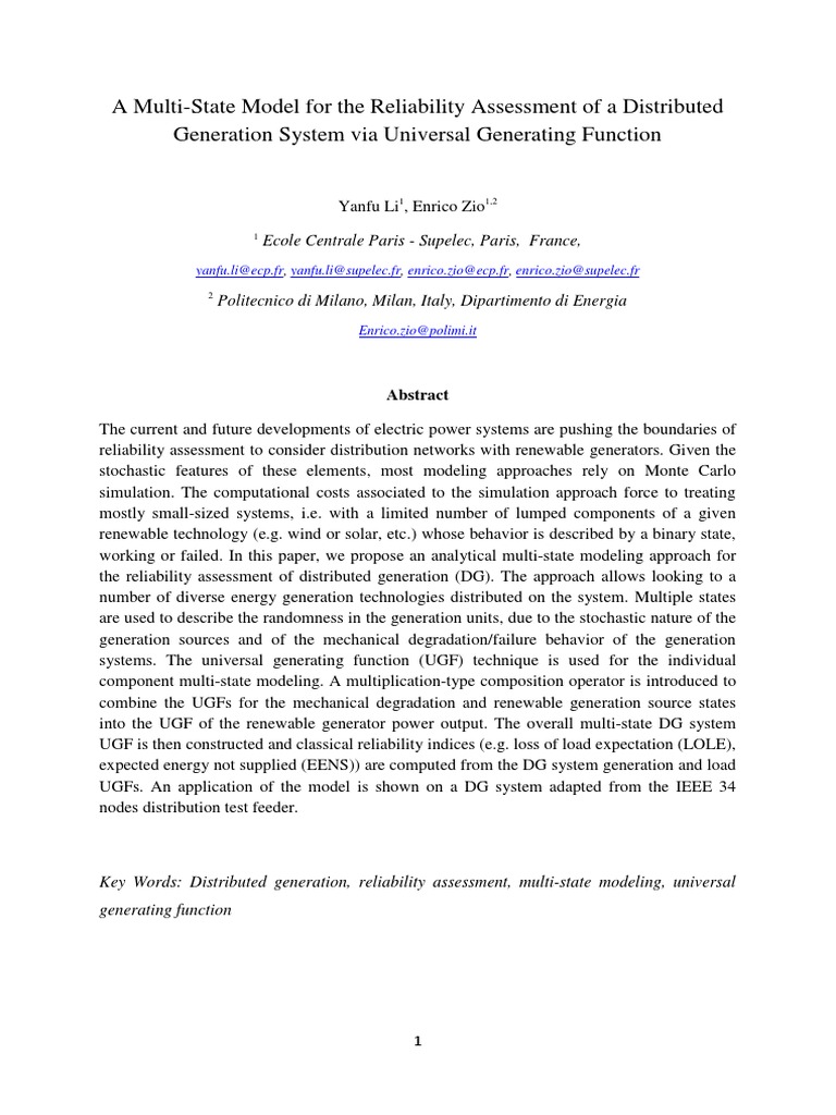 A Multi-State Model For The Reliability Assessment of A Distributed ...